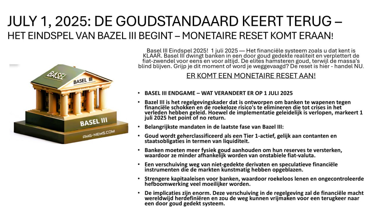 DE GOUDSTANDAARD KEERT TERUG PER 1 JULI 2025 — HET EINDSPEL VAN BAZEL III BEGINT — DE MONETAIRE ...